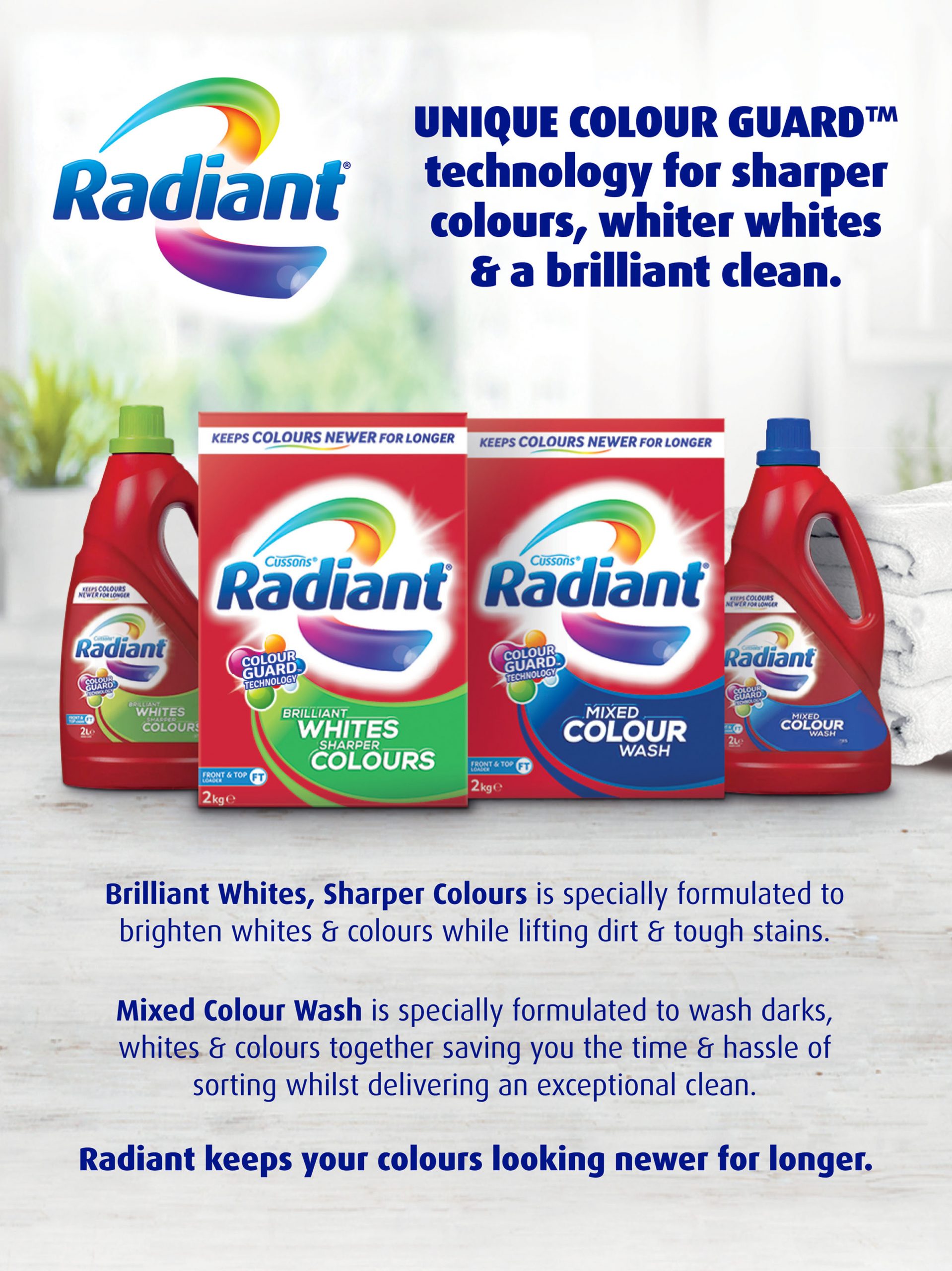 RADIANT – LAUNDRY LIQUID WASHING POWDER AND BRILLIANT WHITE & SHARPER ...